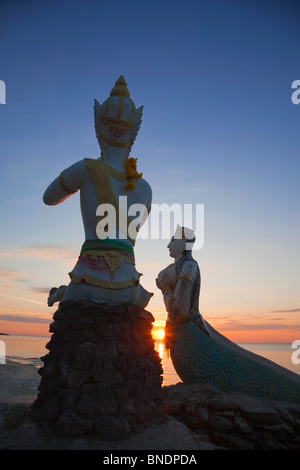 The mermaid statue on the rock at Sai Kaew beach in Samet island ...