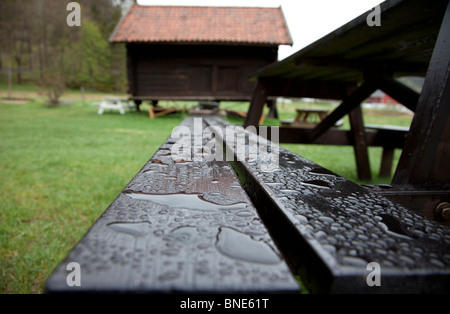 Picnic in the rain. Picnic in bad weather. Picnic by the sea bad ...