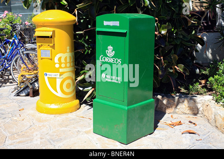Yellow Spanish post box of the national postal service, Correos, in ...