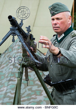 WW2 German army soldier with machine gun. Historical re enactment Stock ...