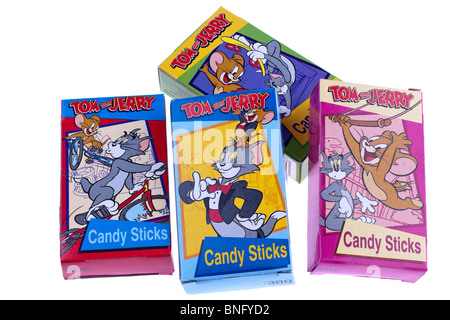 Four packets of Tom and Jerry sweet candy sticks Stock Photo - Alamy
