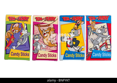 Four packets of Tom and Jerry sweet candy sticks Stock Photo - Alamy