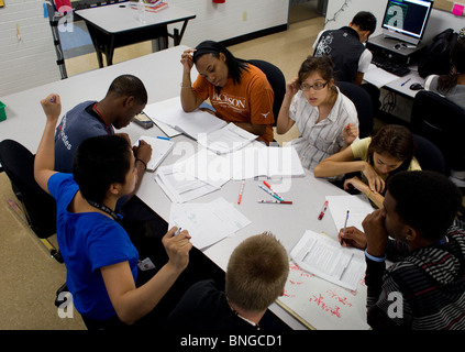 Female physics teacher leads discussion during class at Manor New Tech ...