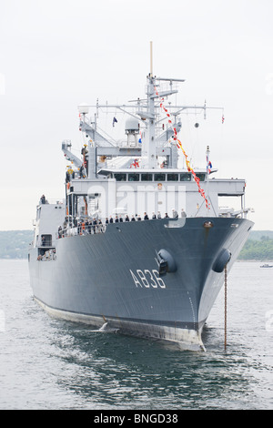 Royal Netherlands Navy replenishment vessel HNLMS AMSTERDAM sits at ...