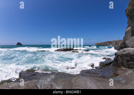 Rock formations at the coast, Cornish Riviera, Bedruthan Steps ...