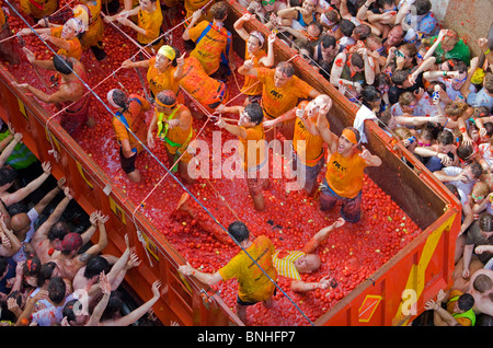 Spain August 2008 Valencia Region Bunol city Tomatina Festival Tomato ...