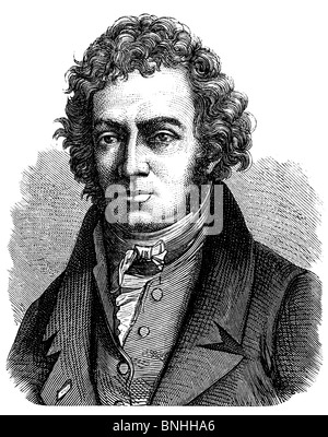 Engraving portrait of André-Marie Ampère (1775-1836), French physicist ...