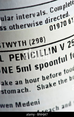 The label on a bottle of penicillin antibiotic medicine, UK Stock Photo ...
