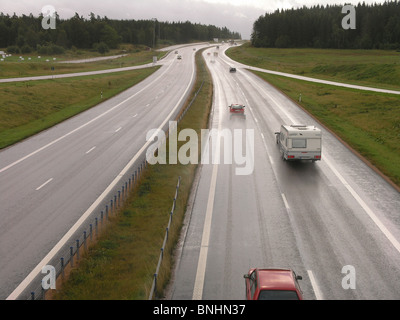 Sweden European route E6 Norway-Denmark overlook high angle cars ...