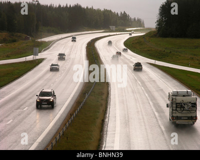 Sweden European route E6 Norway-Denmark overlook high angle cars ...