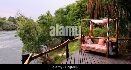 Deck, Ntwala Island Lodge, Zambezi River, near Kasane, Caprivi, Namibia ...
