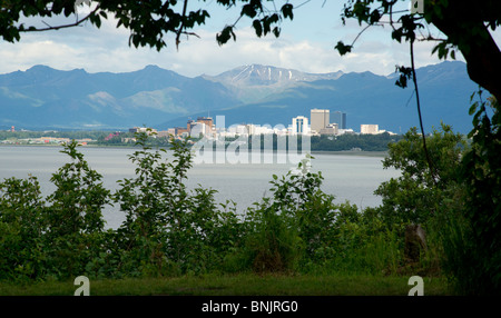 Anchorage Alaska city skyline across Prudhoe bay Stock Photo - Alamy