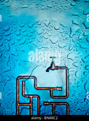 Plumbing copper water pipe fittings on wooden board Stock Photo - Alamy