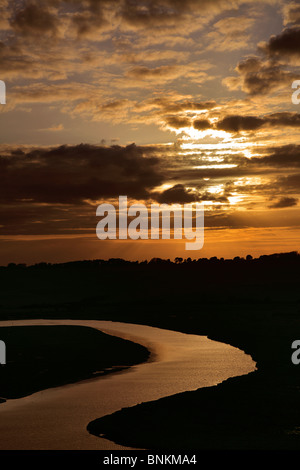 Sunset, Ox Bow river meander, Cuckmere River Haven, South Downs ...