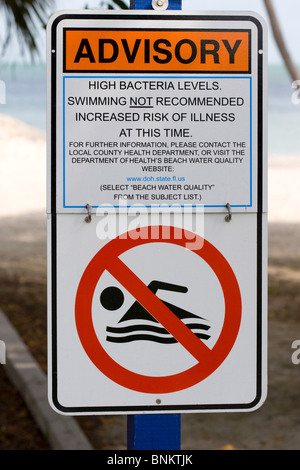 water quality advisory sign warning against swimming due to high ...