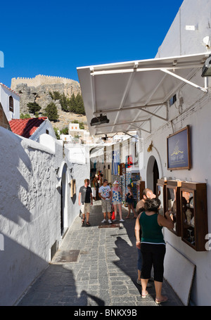 Shops in the village centre of Lindos, Rhodes, Greece Stock Photo - Alamy