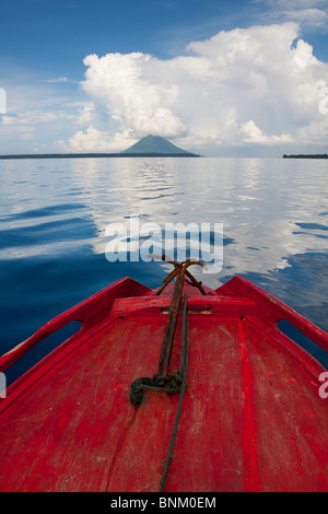 Pulau Manado Tua with clouds as seen from a dive boat in North Sulawesi ...
