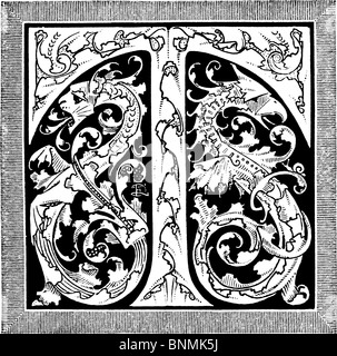 Decorative initial letter H with dragon Stock Photo - Alamy