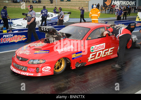 Australian Holden Commodore drag race racing car performing a burnout ...