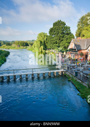 The Mayfly pub and the River Test in Chilbolton Hampshire UK Stock ...