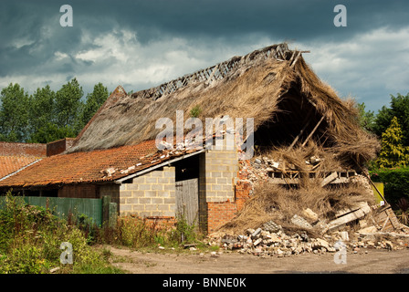 storm damaged thatch on farm barn Stock Photo - Alamy