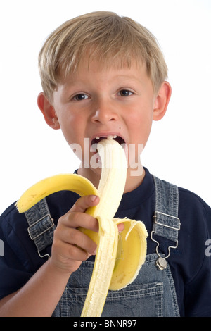 Boy child boy jack knave banana eat food feeding laugh healthy fruit ...
