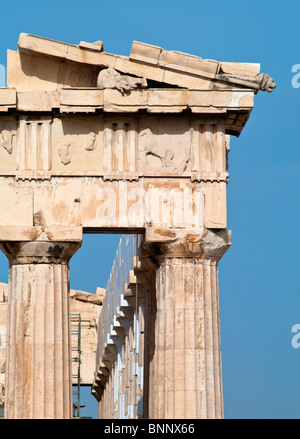 Detail of the eastern pediment and entablature of the Parthenon Stock ...