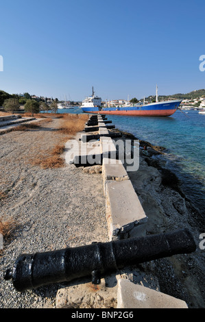 Old cannons at Faros area, old port, Spetses town, Spetses island ...