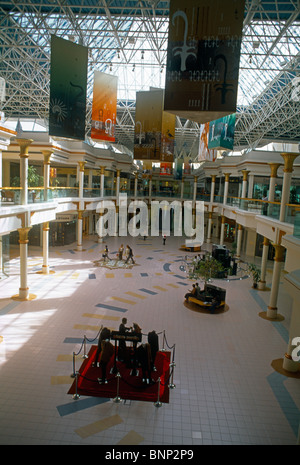 Dubai Wafi shopping mall interior with Egyptian pyramid style stained ...