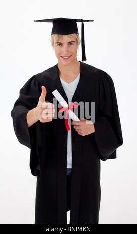 Happy Teen Guy Celebrating Graduation agaisnt white background Stock ...