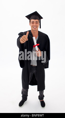 Happy Teen Guy Celebrating Graduation agaisnt white background Stock ...