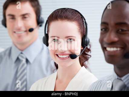 Confident customer service representatives standing in a line Stock ...