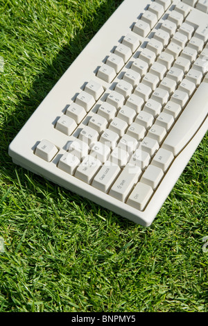Computer Keyboard and lawn, concept of Freedom, Environment Protection ...
