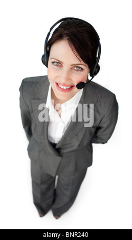 Confident customer service agent using headset Stock Photo - Alamy