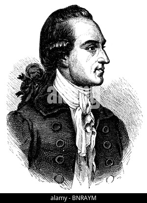 Wolfgang von Goethe, portrait as a young man with facsimile signature ...