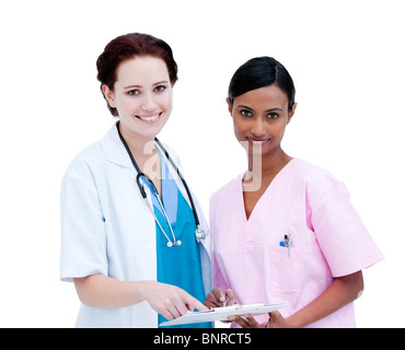 Young Asian woman doctor studying human brain anatomy model in medical ...
