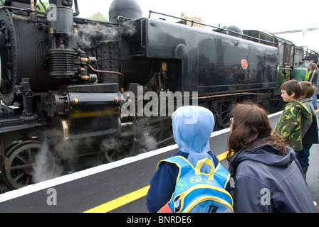 People watching steam train, Class Wab steam locomotive,Taihape railway ...
