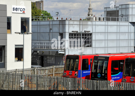 Serco offices and Dockland Light Railway train depot Stock Photo - Alamy