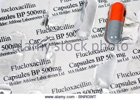 Flucloxacillin capsule antibiotic pill and packaging Stock Photo - Alamy