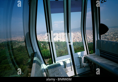 The Teleferic cable car line at Montjuic hill in Barcelona, Spain on ...
