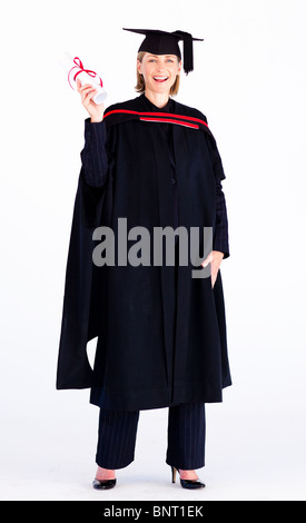 A happy beautiful graduation girl holding the graduation cap Stock ...