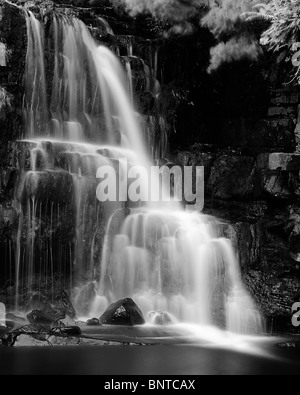 Black and white image of Catrake Force waterfall near Keld, Swaledale ...