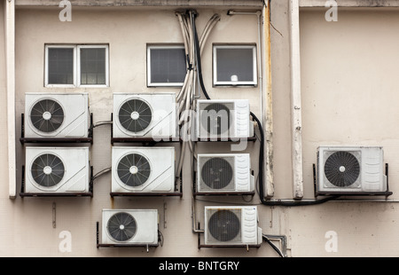 Group of air conditioning compressor unit installed outside the ...