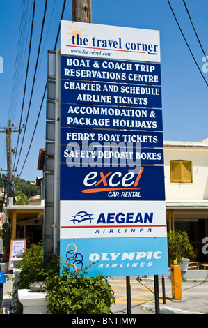 Street signs in Kassiopi on the Greek Mediterranean island of Corfu ...