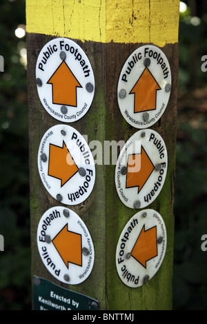 Footpath signs on a waymark post on the Cotswold Way, Gloucestershire ...