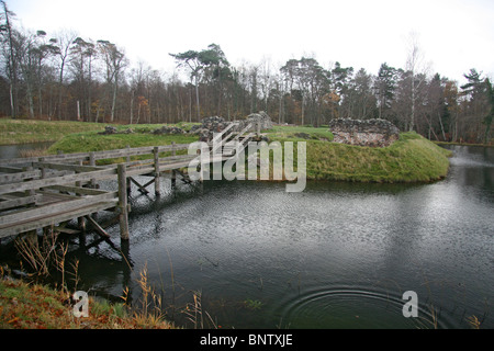 The ruins of Asserbo Monastery as seen from outside the moat, near ...