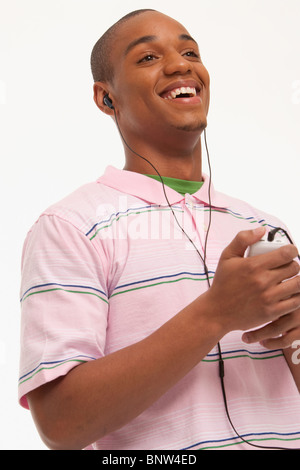 man african appearance wearing headphones music wireless technology ...