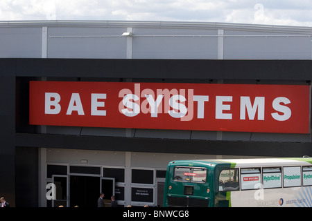 BAE Systems corporate logo on exhibition hall at Farnborough ...