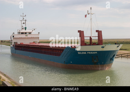 small cargo boat tanker river channel navigating Stock Photo - Alamy