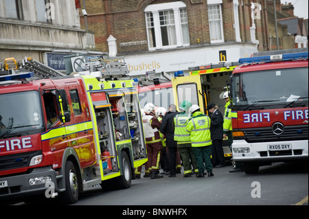 Emergency vehicles including an ambulance and rescue truck from ...